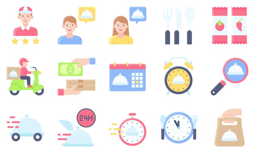 Food delivery essentials solid icons set 4 Vector Image