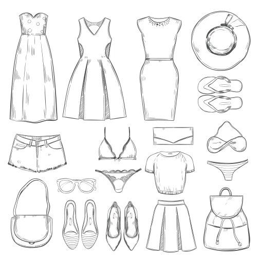 Hand drawn doodle set with woman clothes Vector Image