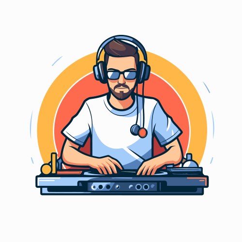 Cute boy dj playing music on turntable Royalty Free Vector