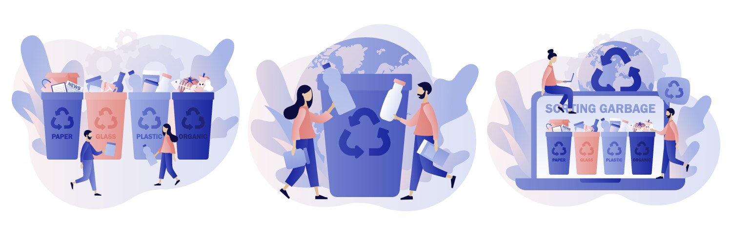 Family sorting garbage into collector Royalty Free Vector