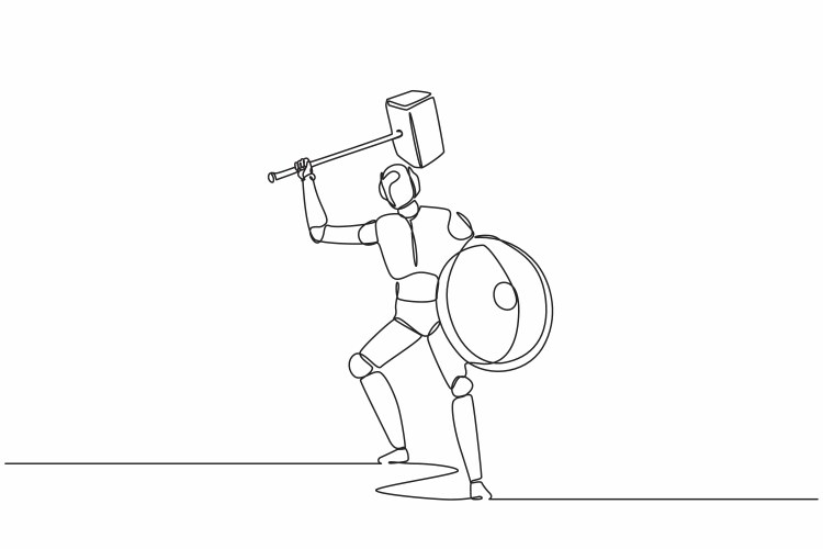 Single one line drawing robot standing Royalty Free Vector