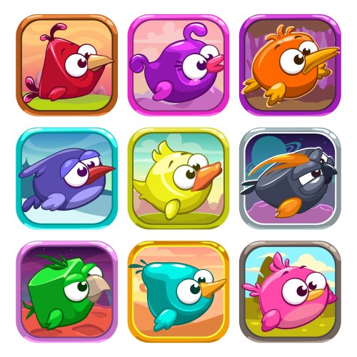 Funny cartoon app icons for game design Royalty Free Vector
