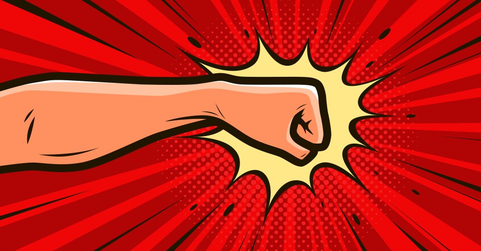Fist hitting punching in pop art style Royalty Free Vector