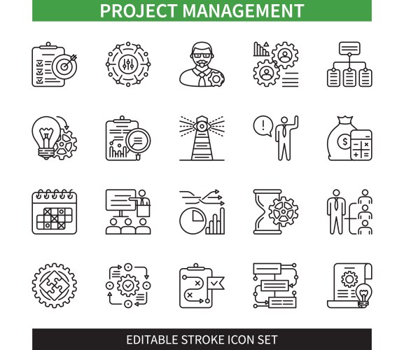 Project management line icons 3 Royalty Free Vector Image