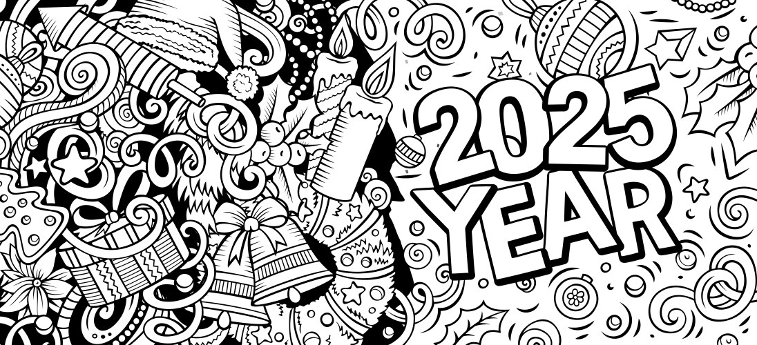 2025 doodles horizontal new year objects and Vector Image