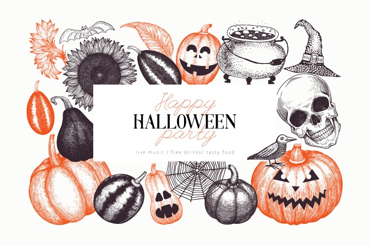 Vintage halloween border hand-drawn witchcraft Vector Image