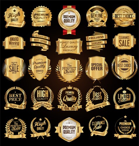 Collection of golden silver and bronze badges Vector Image