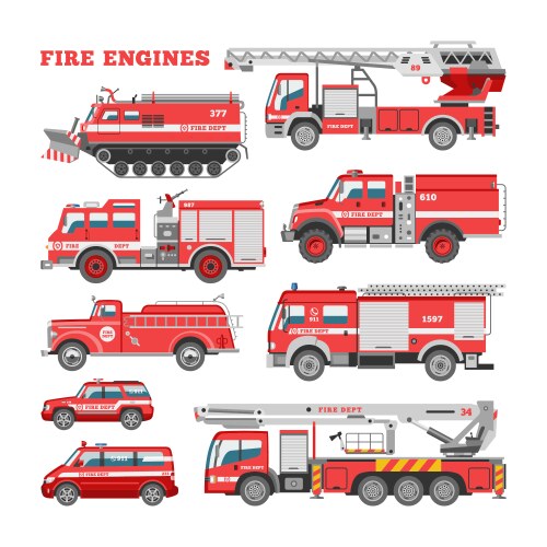 Fire engine collection with red emergency Vector Image