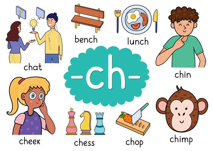 Sh digraph with words educational poster for kids Vector Image