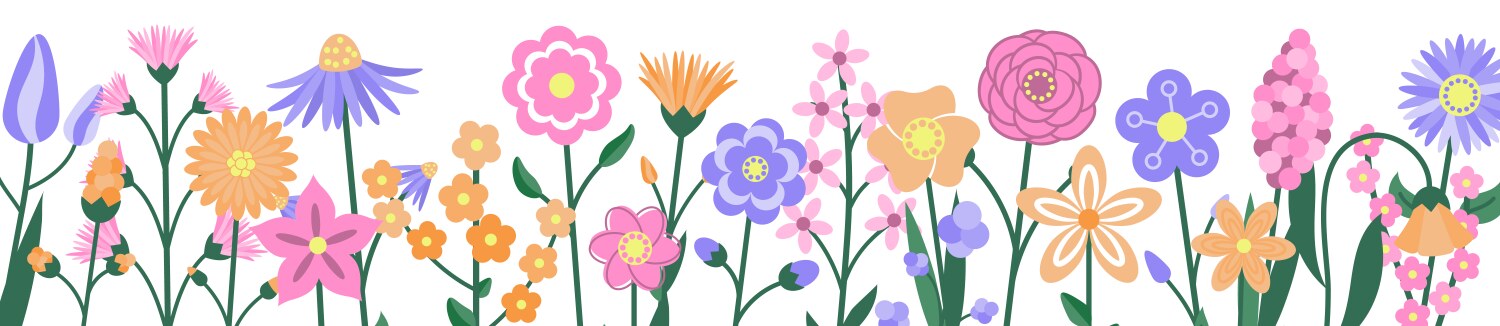 Spring cute flowers fence and grass cartoon Vector Image