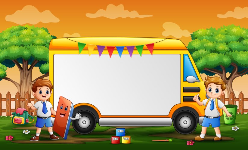 Border template with scouts at forest background Vector Image