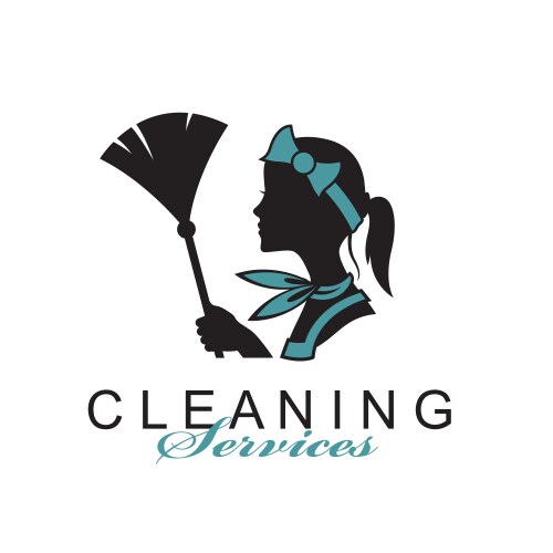 Retro sexy pinup housemaid cleaning emblem logo Vector Image
