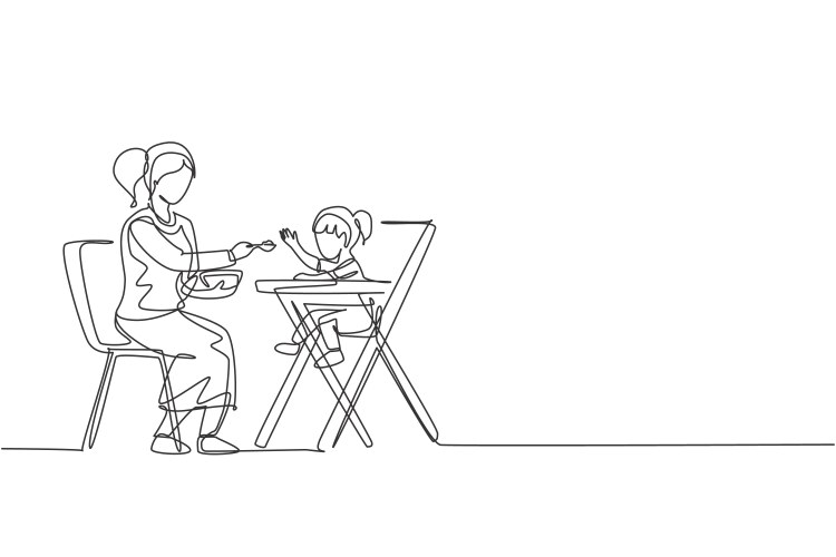 One single line drawing of young happy mom giving Vector Image