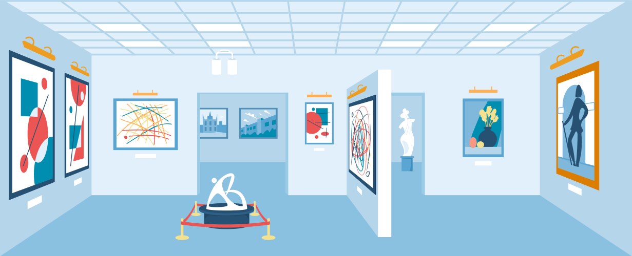 Art gallery museum interior cartoon exhibition Vector Image