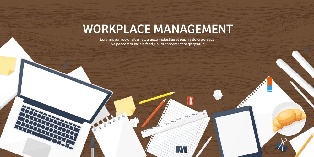 Workplace with table and computer Royalty Free Vector Image