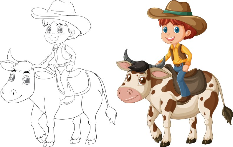 Cow with a calf is standing in green meadow Vector Image