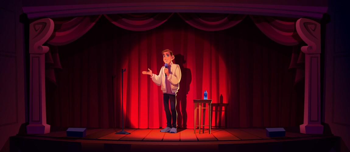 Female stand-up comedian performing on stage Vector Image