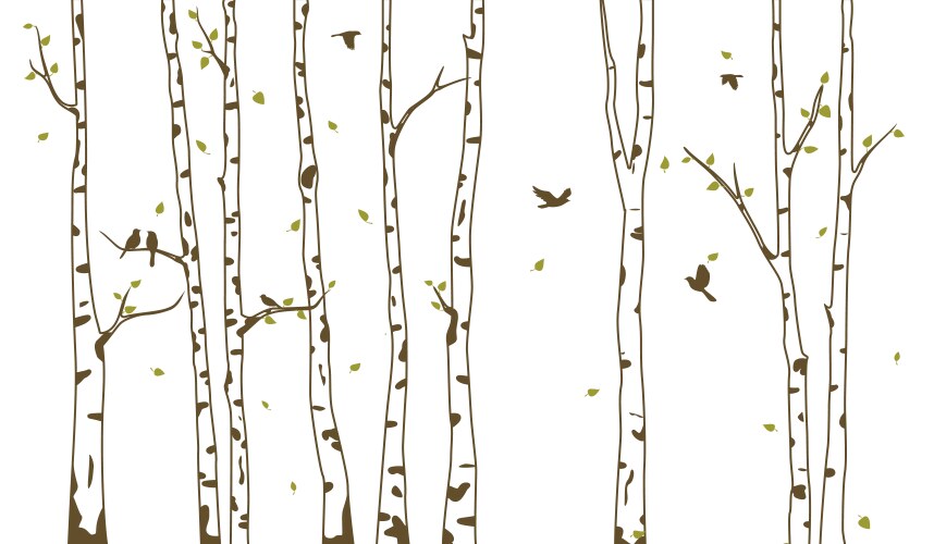 Birch Tree Silhouette with Wildlife Royalty Free Vector