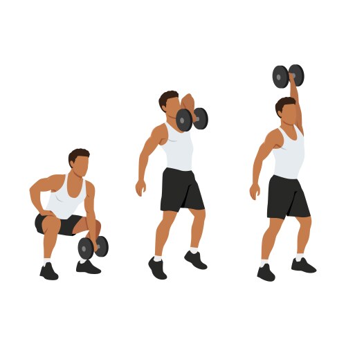 Man doing one arm dumbbell snatch exercise Vector Image