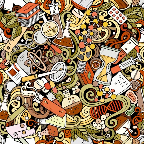 Cartoon hand-drawn science doodles seamless Vector Image