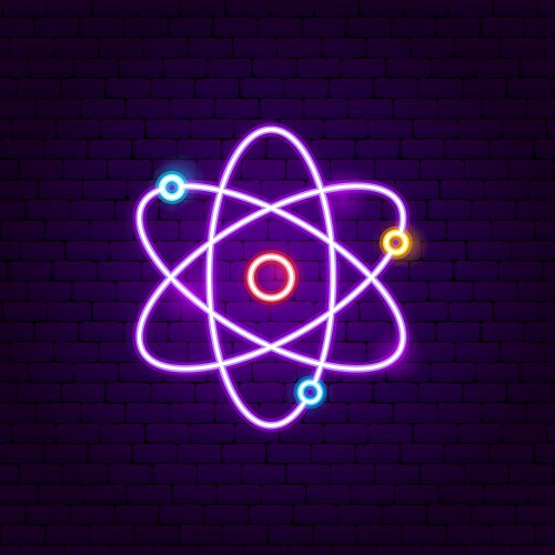 Atom chemistry outline icon in neon style Vector Image