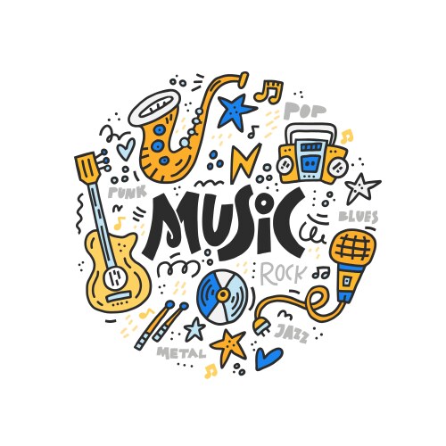 Music doodle Royalty Free Vector Image - VectorStock