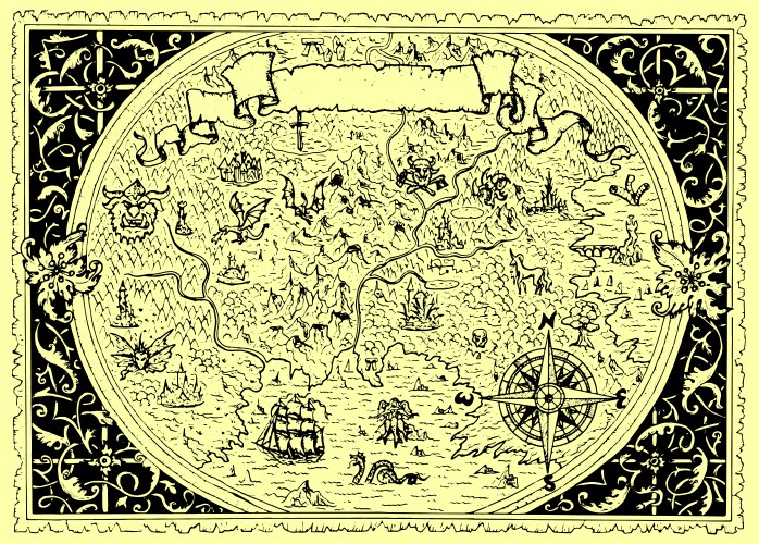 Pirate treasure map with compass and ships Vector Image