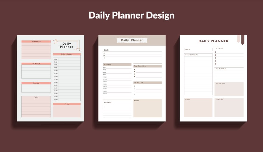 Daily planner template layout design Royalty Free Vector