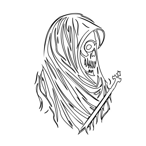 Grim reaper halloween outline sketch Royalty Free Vector