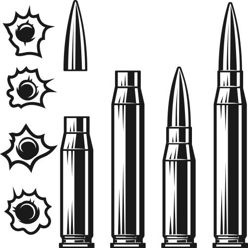 Rifle bullets over white background Royalty Free Vector