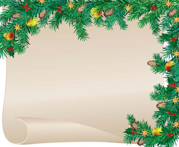 Fir frame with paper scroll Royalty Free Vector Image