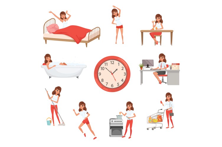 Cute young girl in different situations day time Vector Image