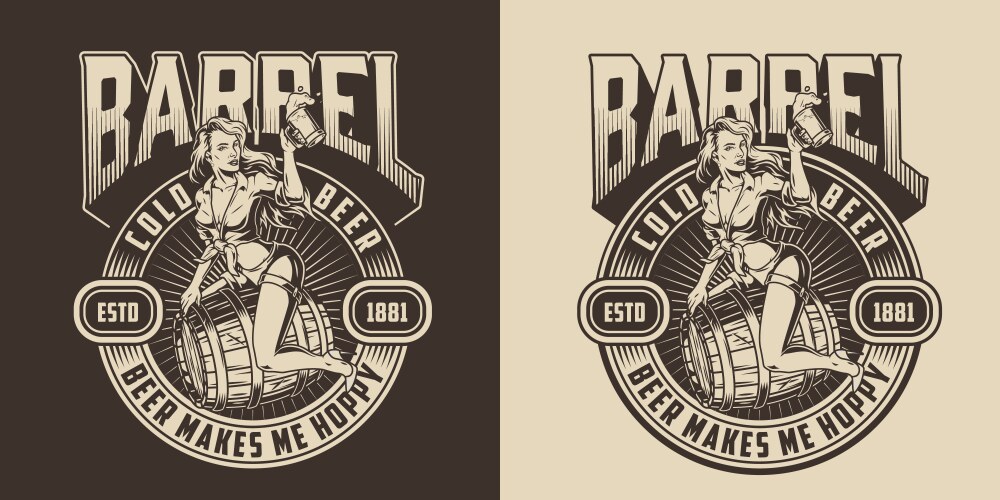 Pin up girl on beer wooden barrel Royalty Free Vector Image