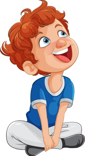 Cartoon of a thoughtful boy sitting down Vector Image