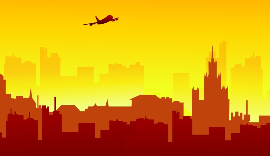 Sunset and air plane Royalty Free Vector Image
