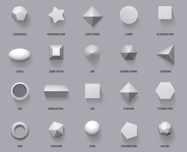 Geometric 3d shapes realistic white basic Vector Image