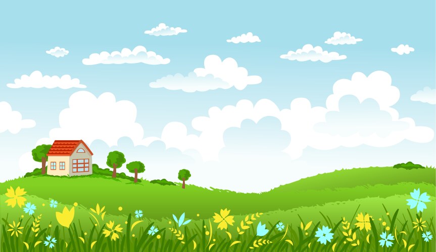 Cartoon spring landscape Royalty Free Vector Image
