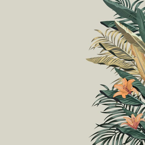 Banana leaves and flowers left border pattern Vector Image