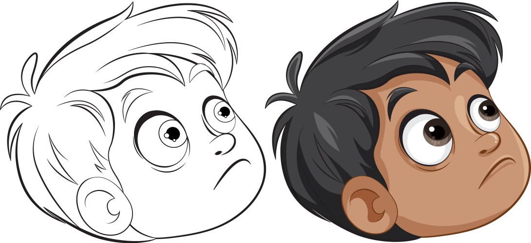 Four animated kids sitting looking up with happy Vector Image