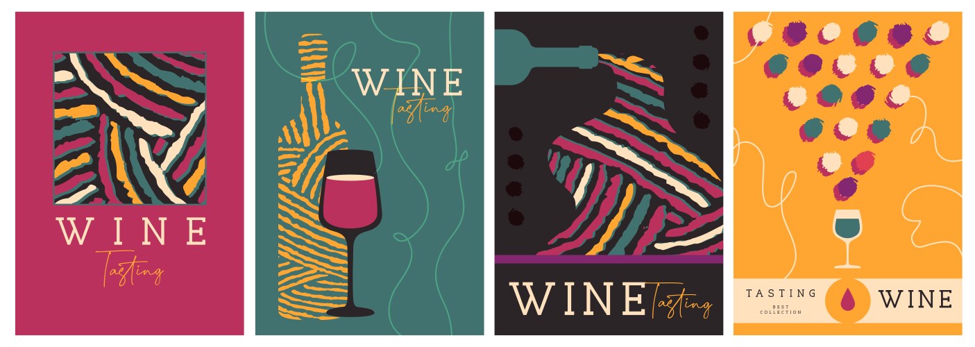 Modern posters with wine bottles and glasses Vector Image