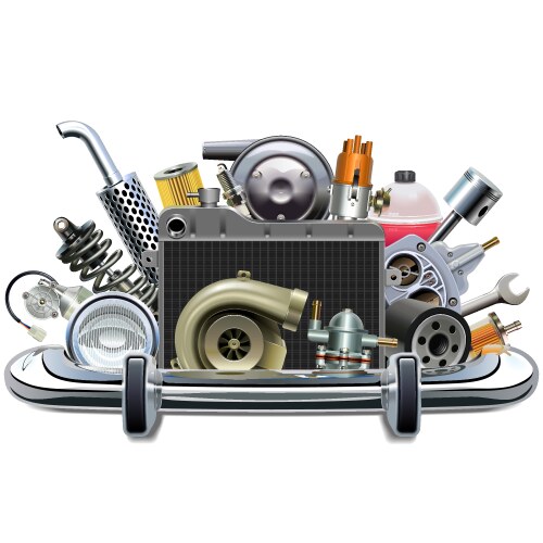 Red automobile with car spares Royalty Free Vector Image