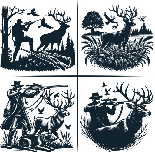 Deer hunting scene silhouette dad Royalty Free Vector Image