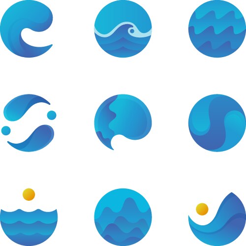 Wave logos blue water waves with splashes Vector Image