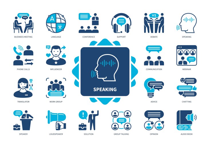 Public speaking icons flat Royalty Free Vector Image