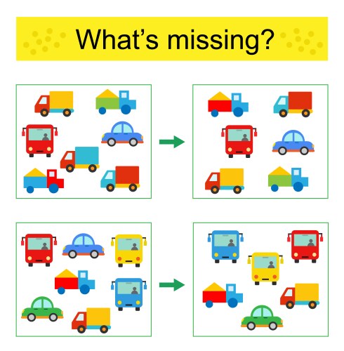 Puzzle game find the missing object cartoon Vector Image