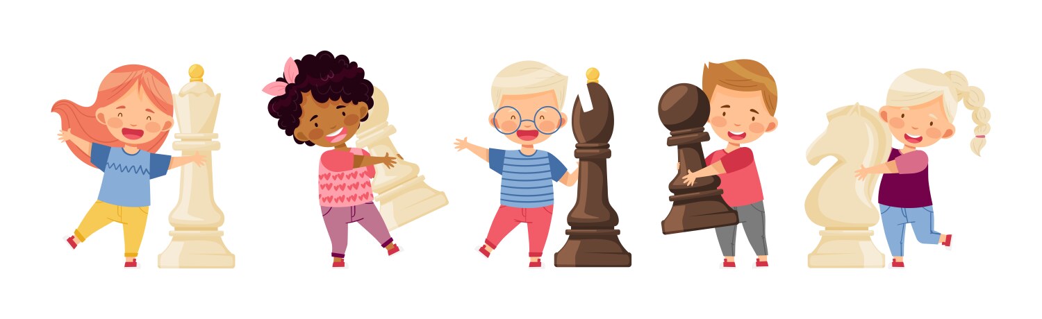 Children playing chess game with pieces set Vector Image