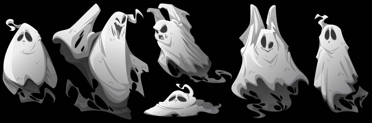 Cute ghosts cartoon halloween characters set Vector Image