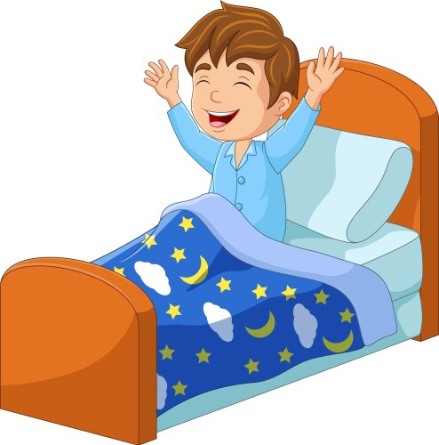 Cartoon smile little boy sleeping in the bed Vector Image