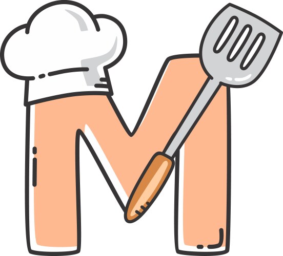 Alphabet initial chef hat with spatula restaurant Vector Image