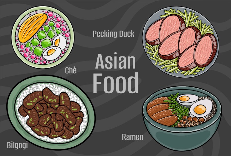 Asian food art hand-drawn Royalty Free Vector Image